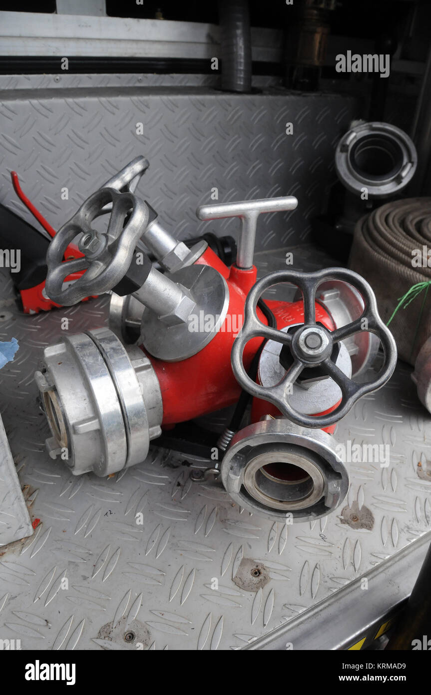 hose connections in the fire truck Stock Photo - Alamy
