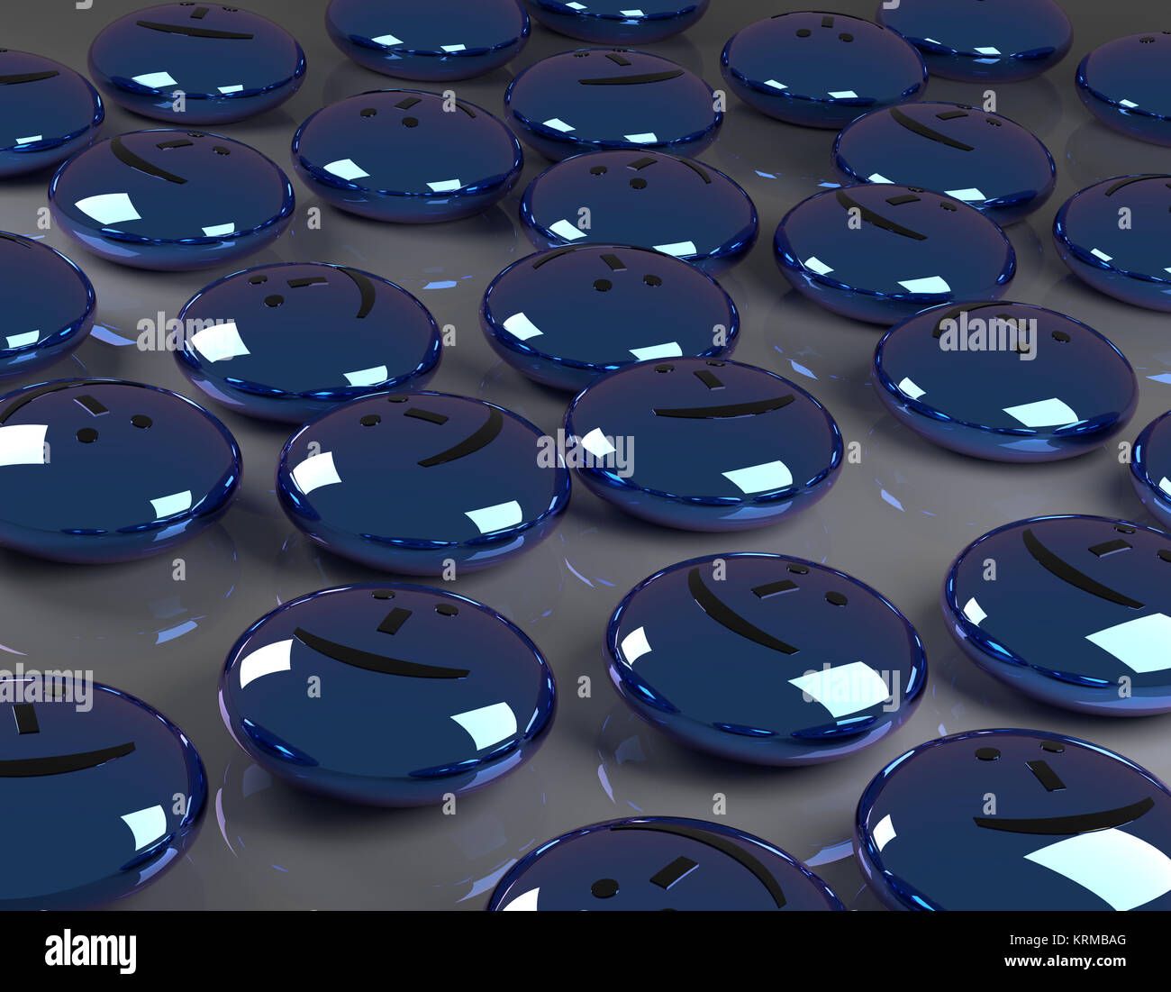 Many glossy blue buttons with a smiling face, happiness concept 3d ...