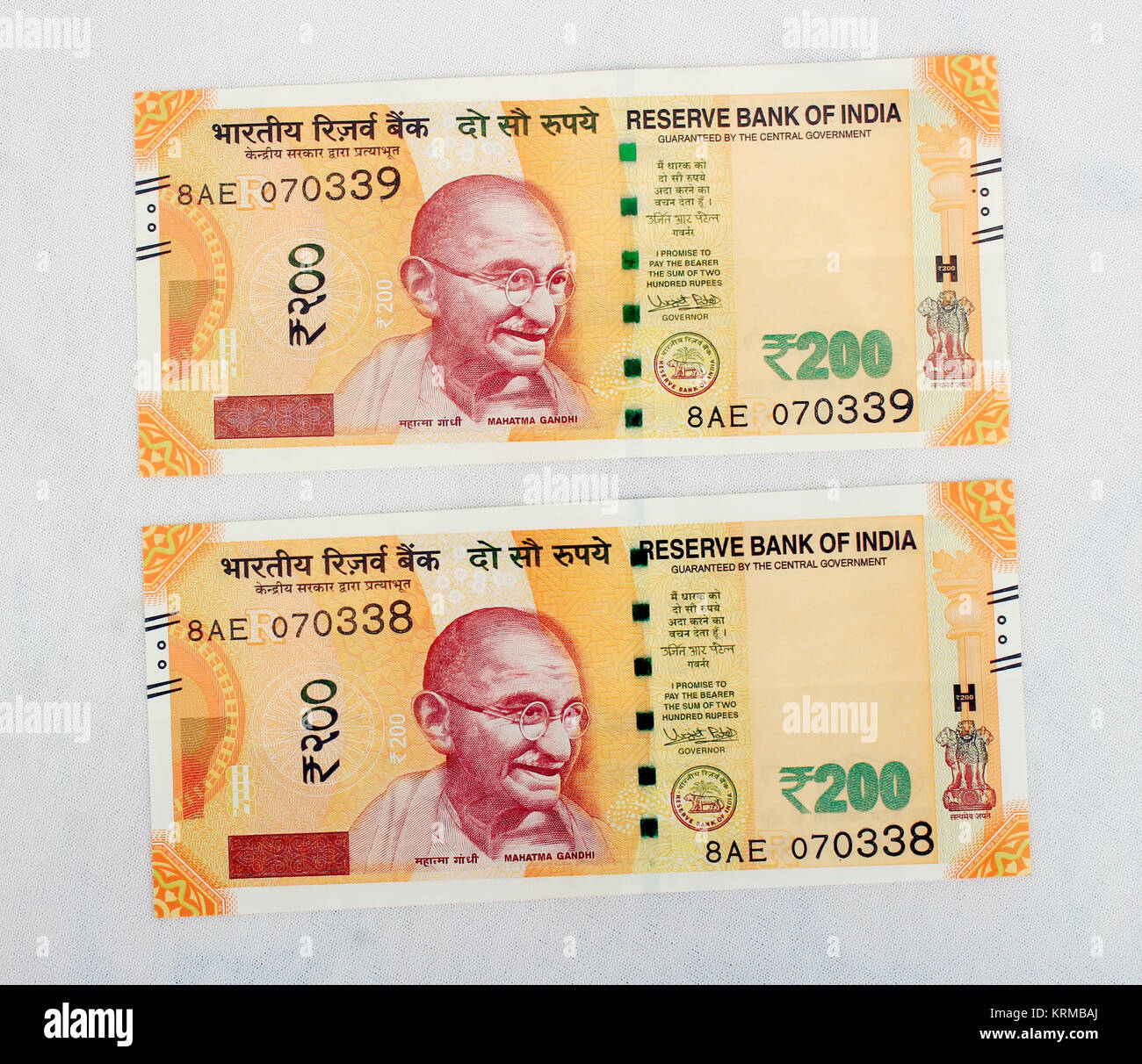 New 200 rupee Indian currency on white background Stock Photo - Alamy