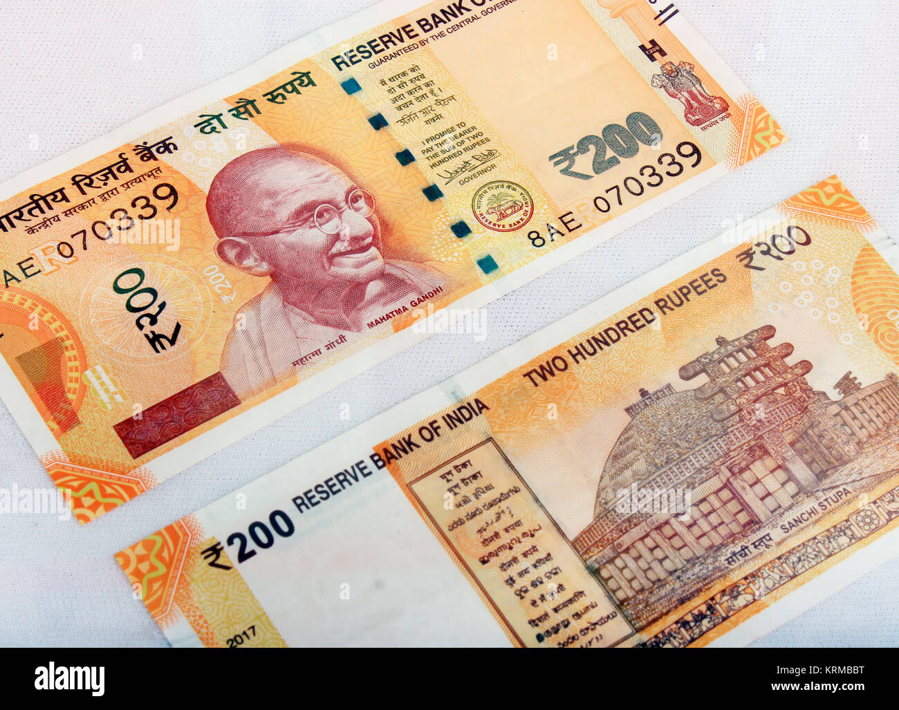 New 200 rupee Indian currency on white background Stock Photo - Alamy