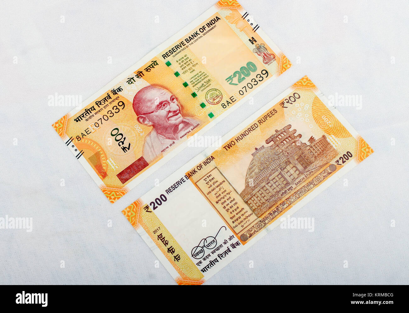 New 200 rupee Indian currency on white background Stock Photo - Alamy