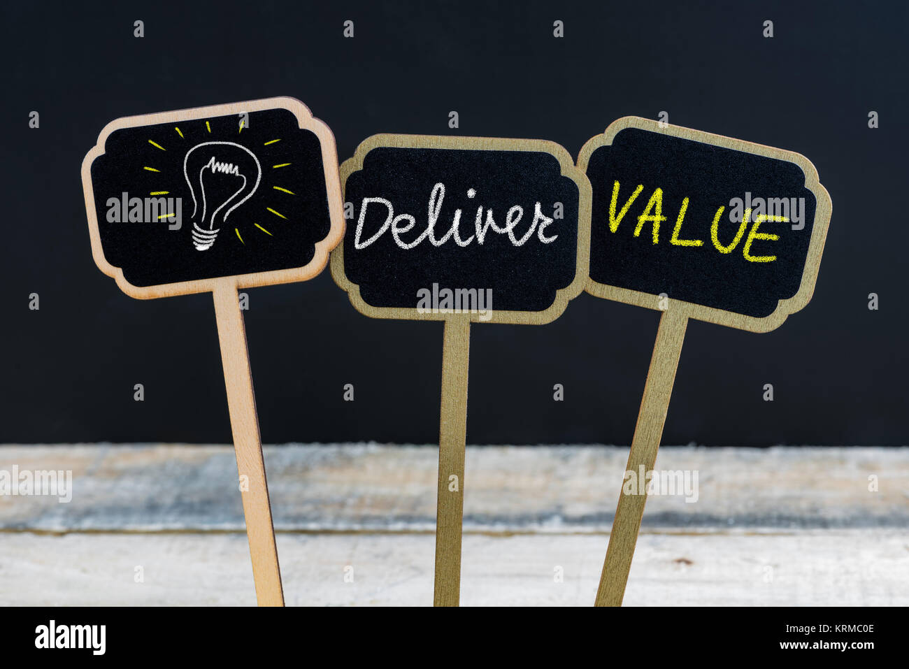 Concept message DELIVER VALUE and light bulb as symbol for idea Stock ...