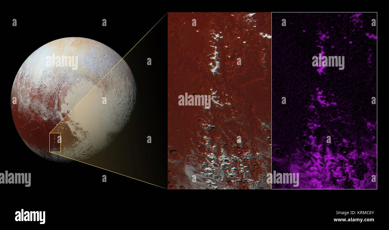 Pluto - methane snow on Cthulhu Regio peaks Stock Photo - Alamy