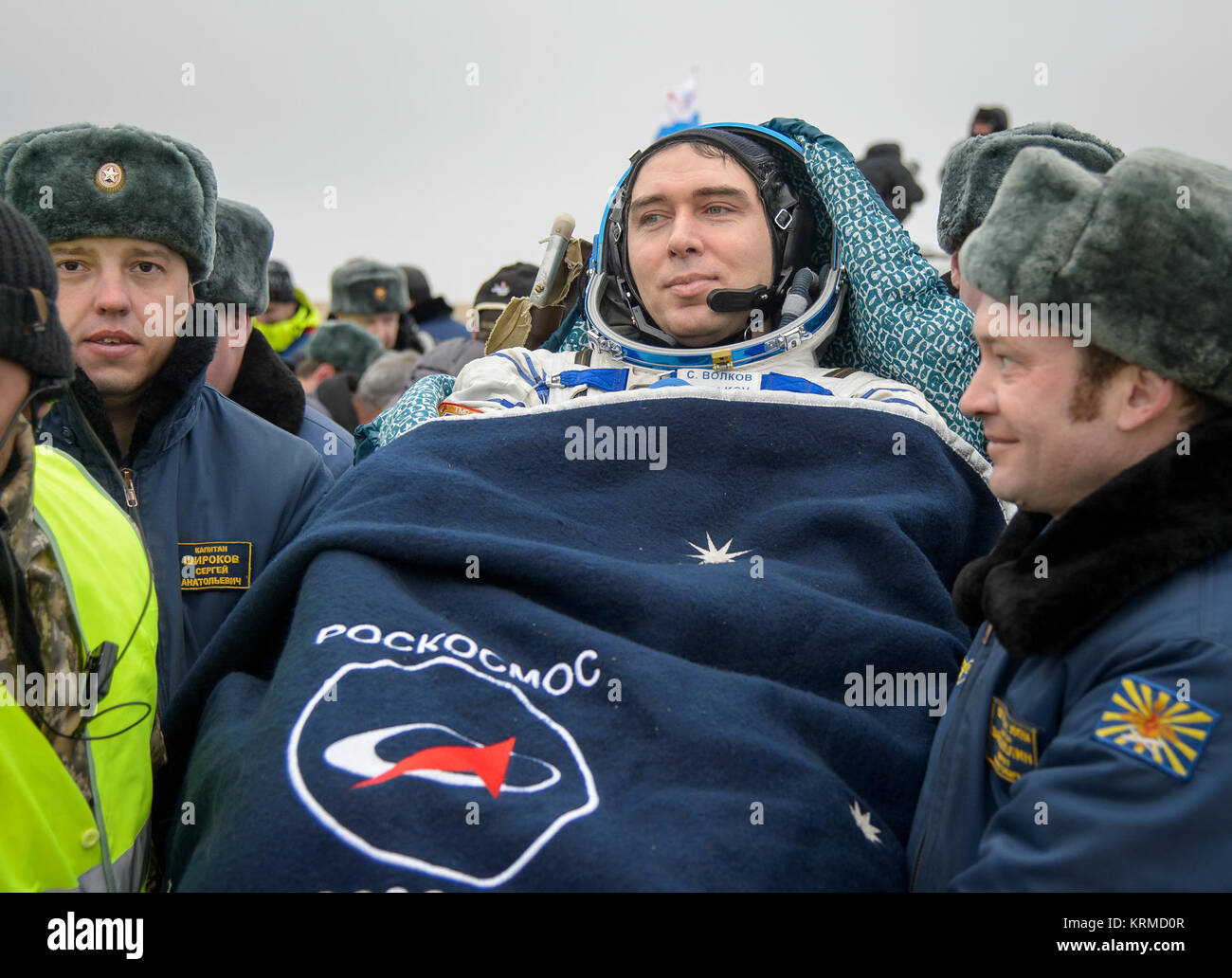 Russian cosmonaut Sergey Volkov of Roscosmos is carried into a medical ...
