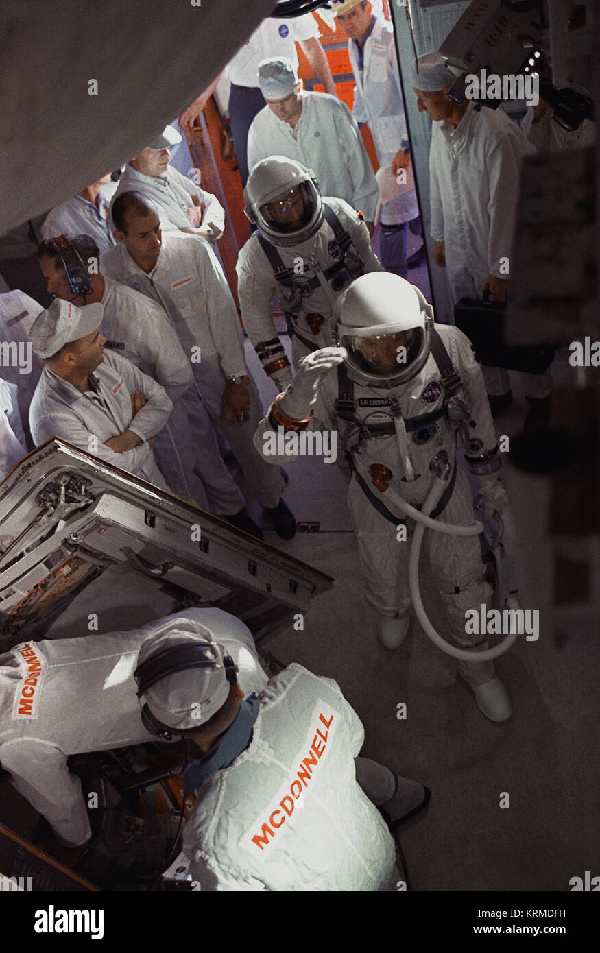 Astronauts L. Gordon Cooper Jr. (foreground) and Charles Conrad Jr ...