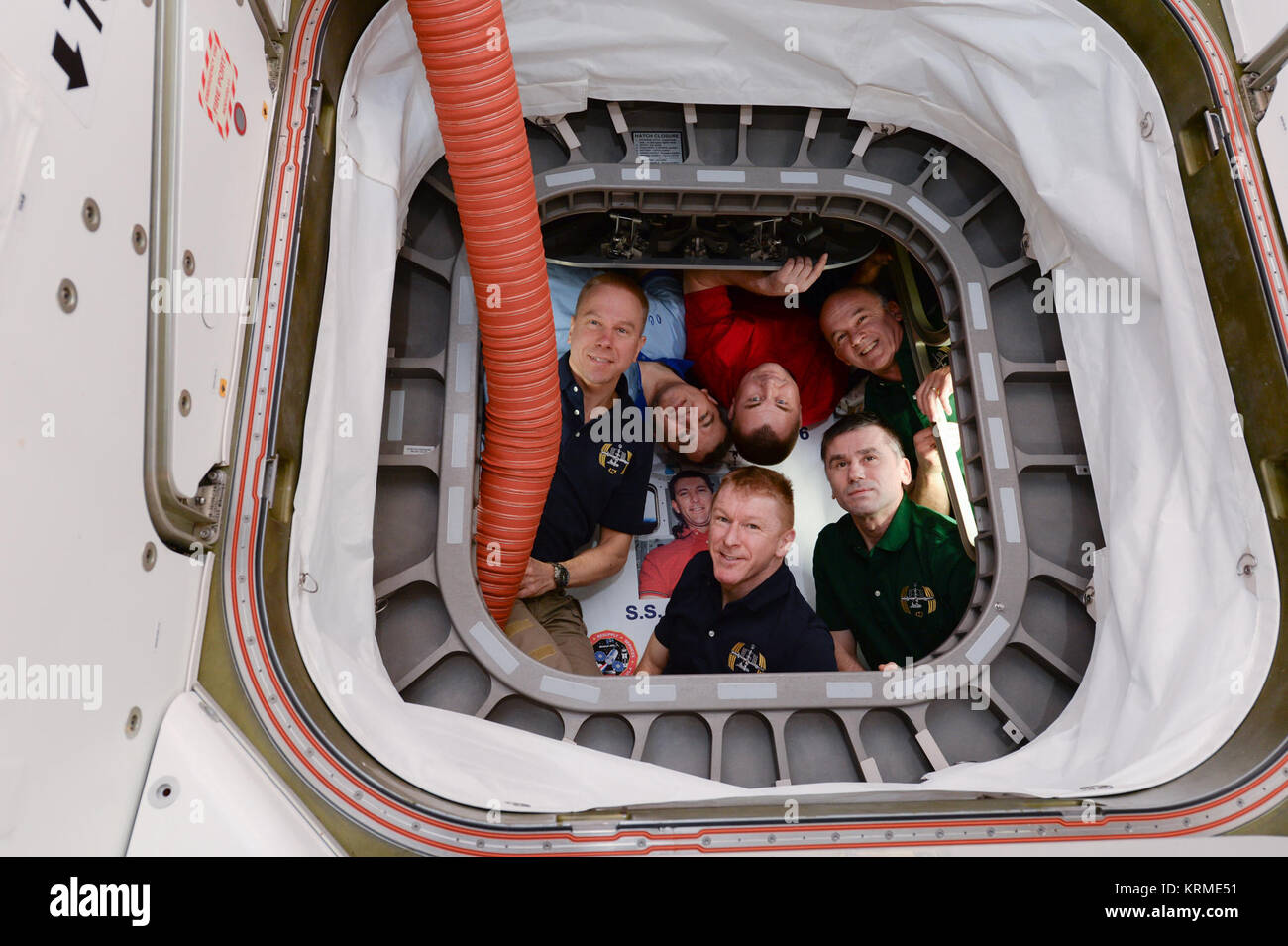 ISS-47 Crew members inside Orbital ATK's Cygnus OA-6 vehicle Stock ...
