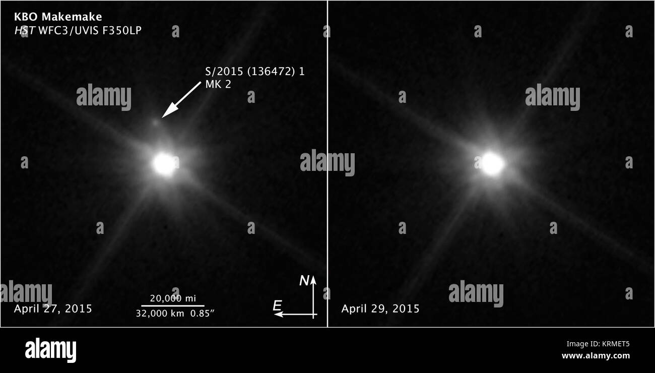 Makemake moon Hubble two images Stock Photo - Alamy