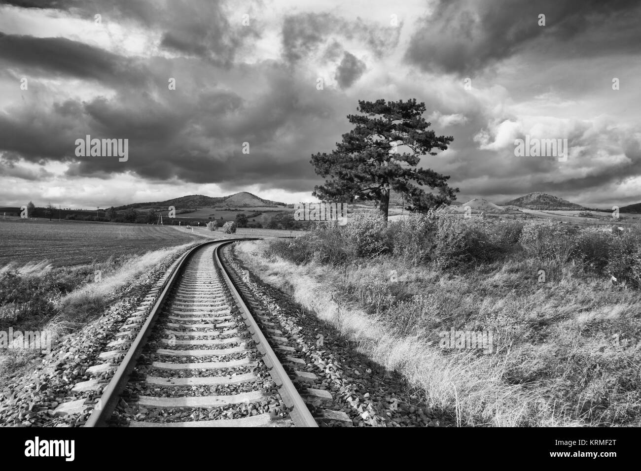Single railway track in Rana, Central Bohemian Highlands, Czech ...
