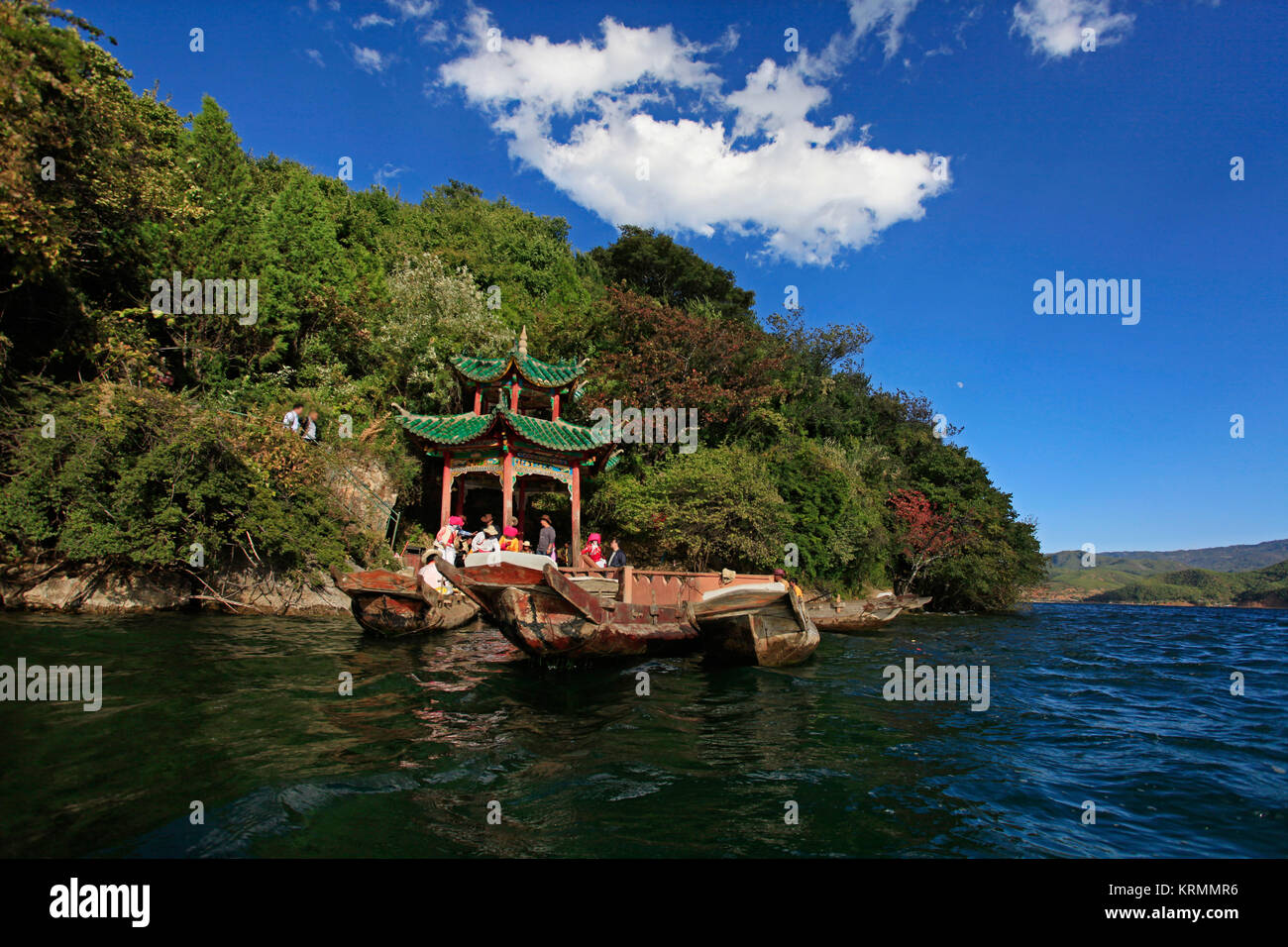 Liwubi Island ferry of Lugu Lake,Sichuan Province,China Stock Photo - Alamy