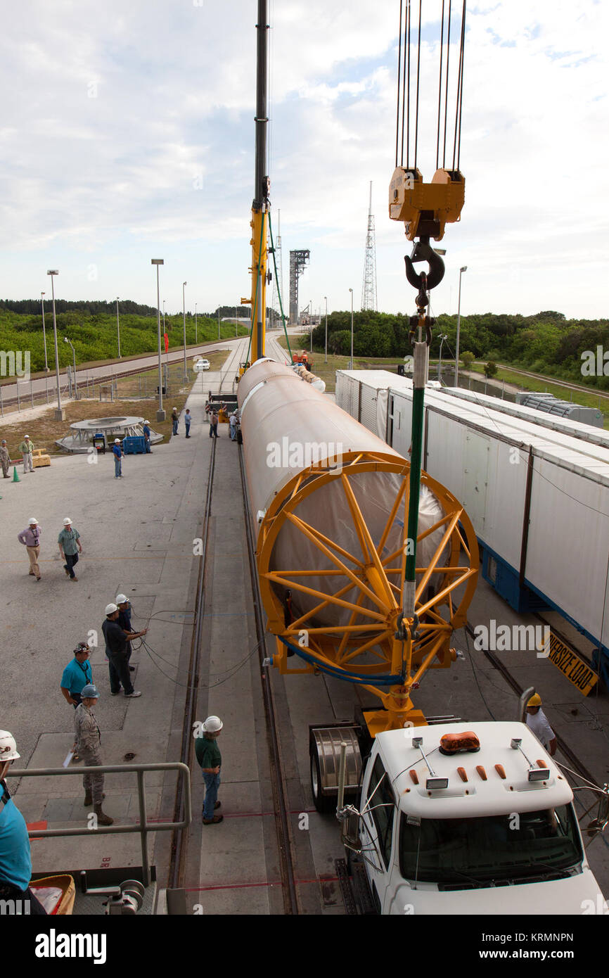 ULA's Atlas V Solid Rocket Booster (SRB) being lifted and stationed ...