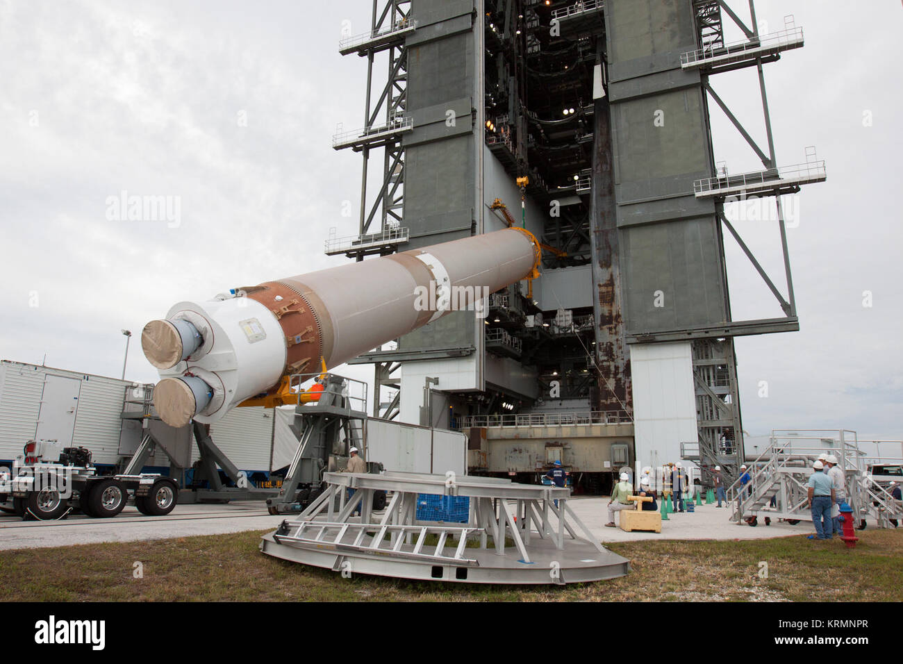 ULA's Atlas V Solid Rocket Booster (SRB) being lifted and stationed ...