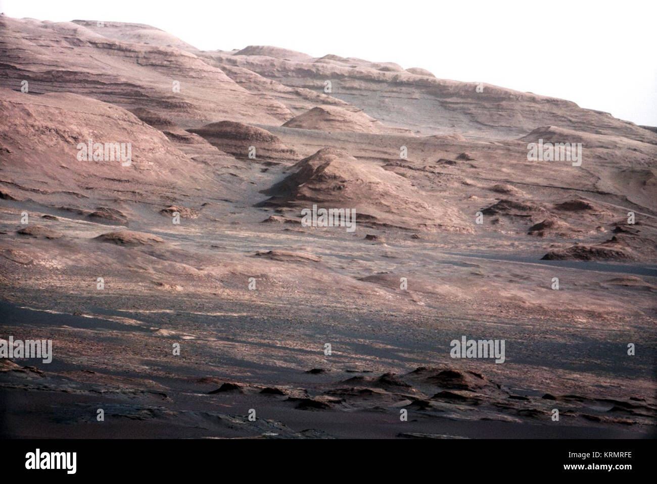 The colored rock layers, buttes and mesas at the base of Mars' Mount ...