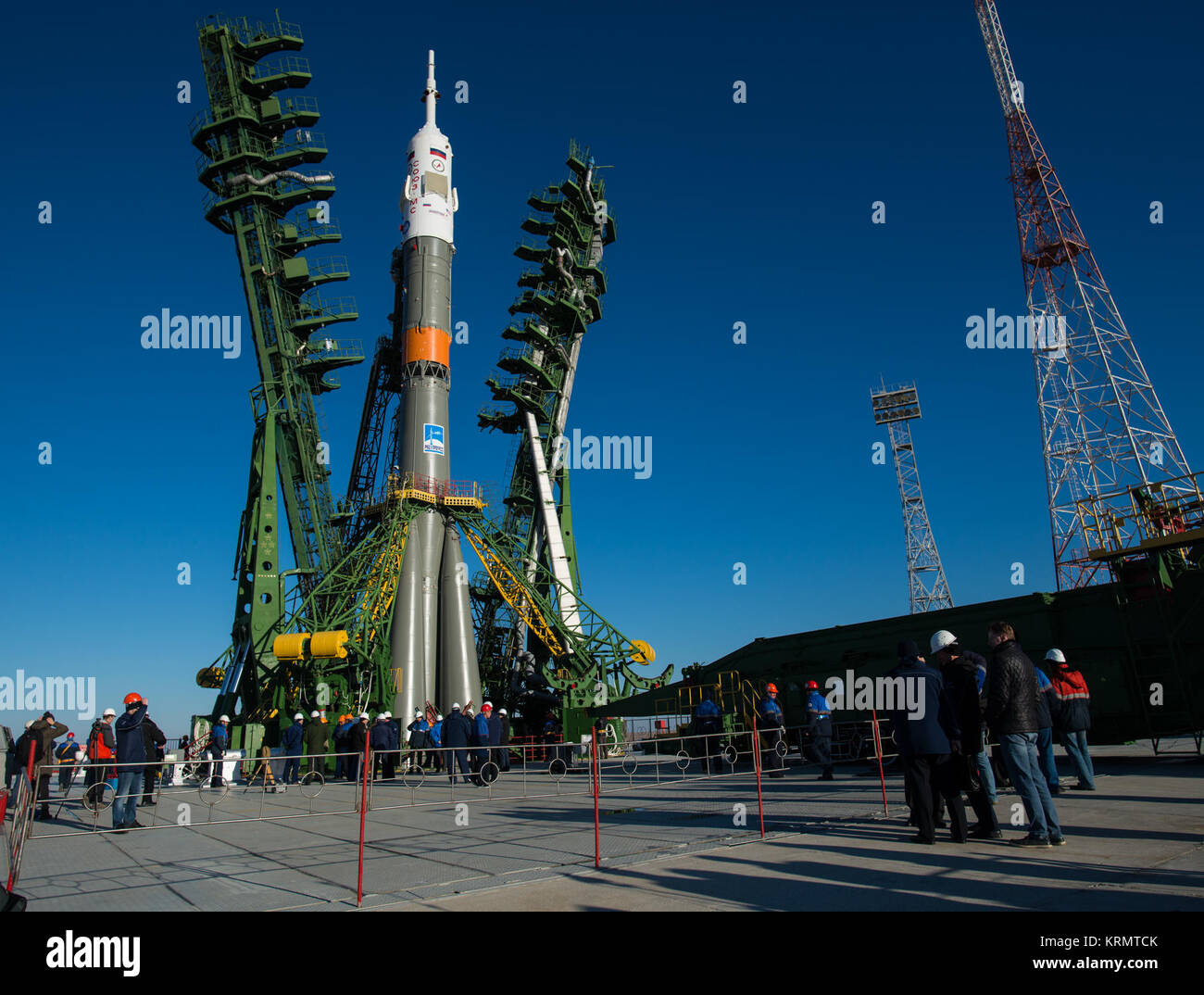 The gantry arms are raised around the Soyuz MS-02 spacecraft after it ...