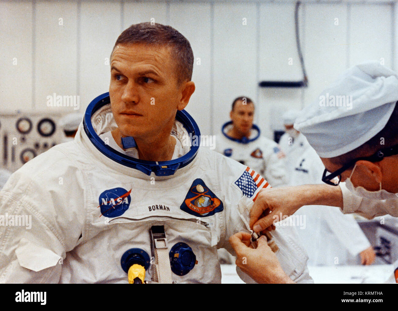 Frank Borman suiting up on launch day Stock Photo - Alamy
