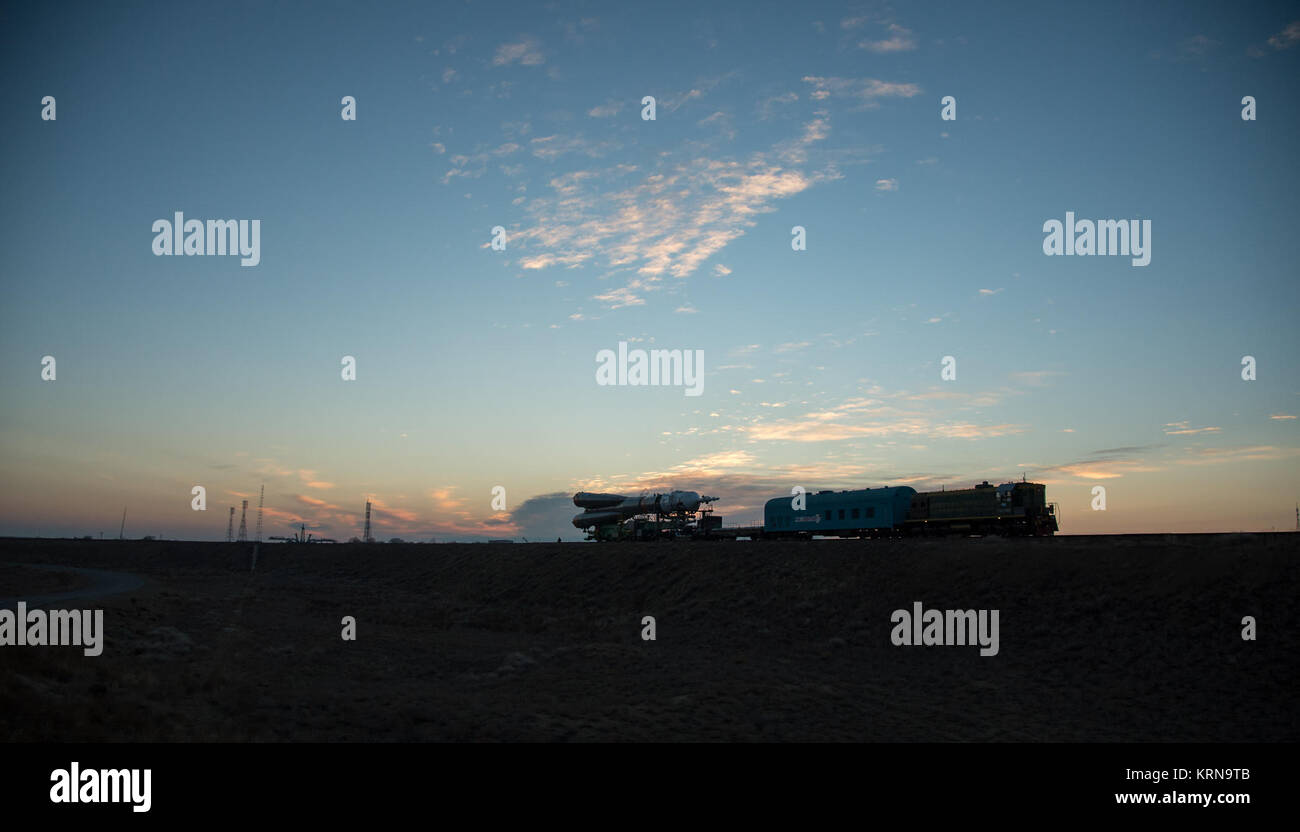 The Soyuz rocket is rolled out by train to the launch pad at the ...