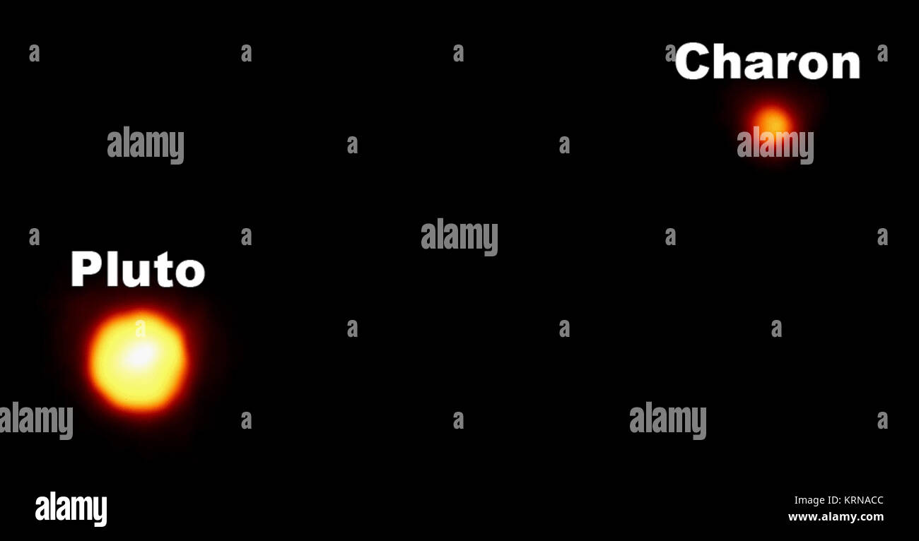 Pluto and Charon from Hubble - labeled Stock Photo - Alamy