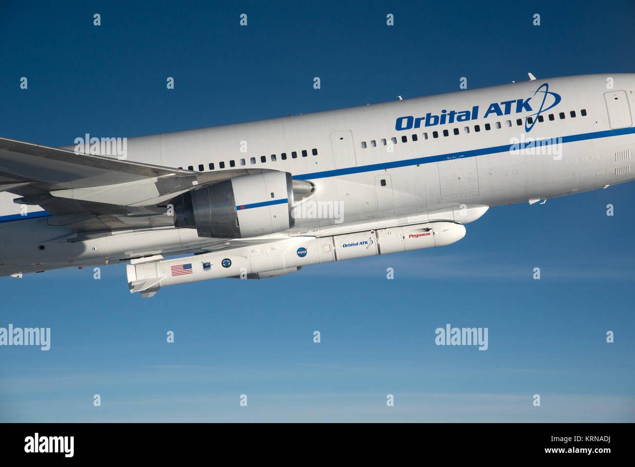 Photographed from the F-18 pathfinder aircraft, the Orbital ATK L-1011 ...