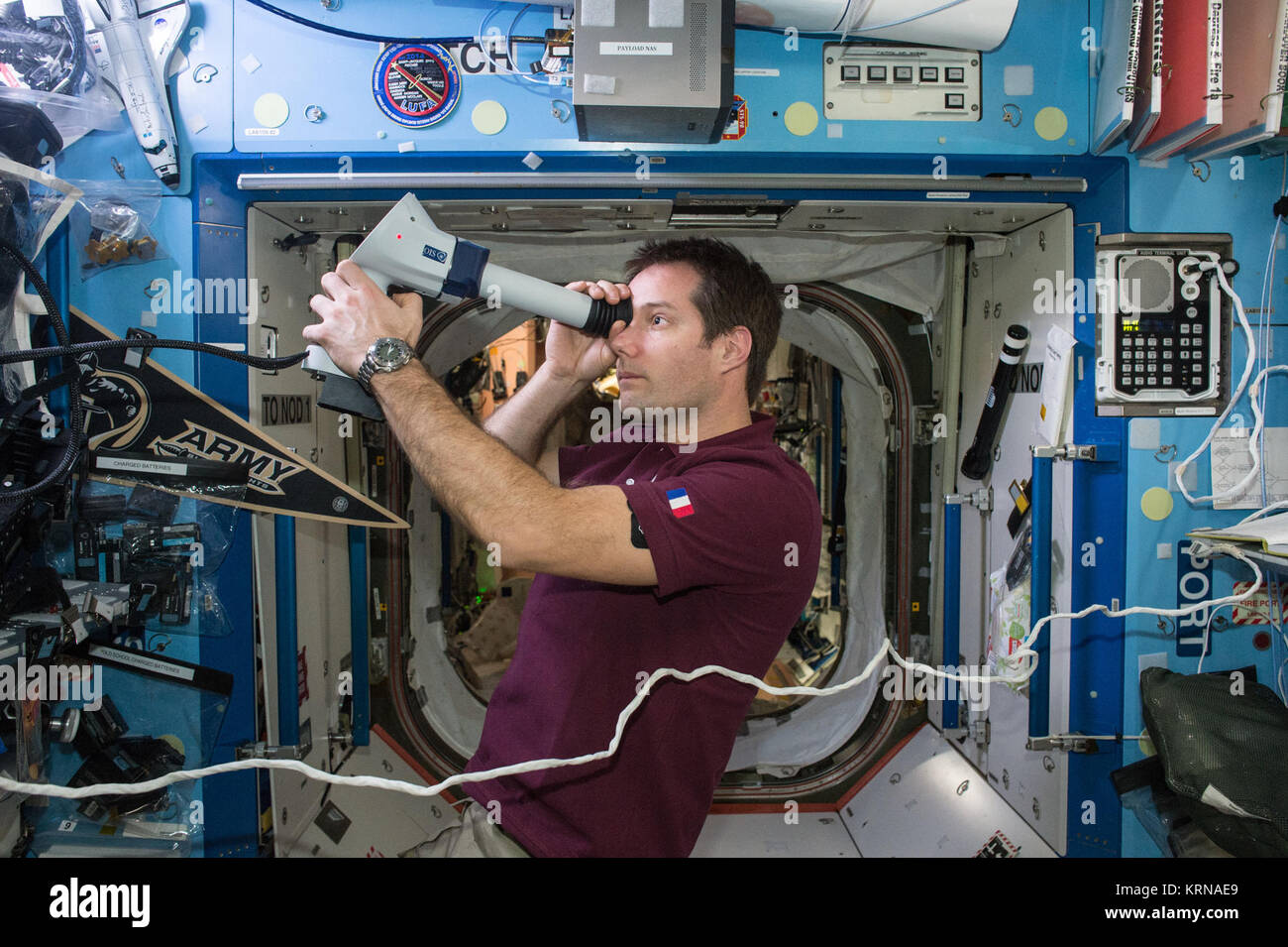 ISS-50 Thomas Pesquet with a Fundoscope in the Destiny lab Stock Photo ...