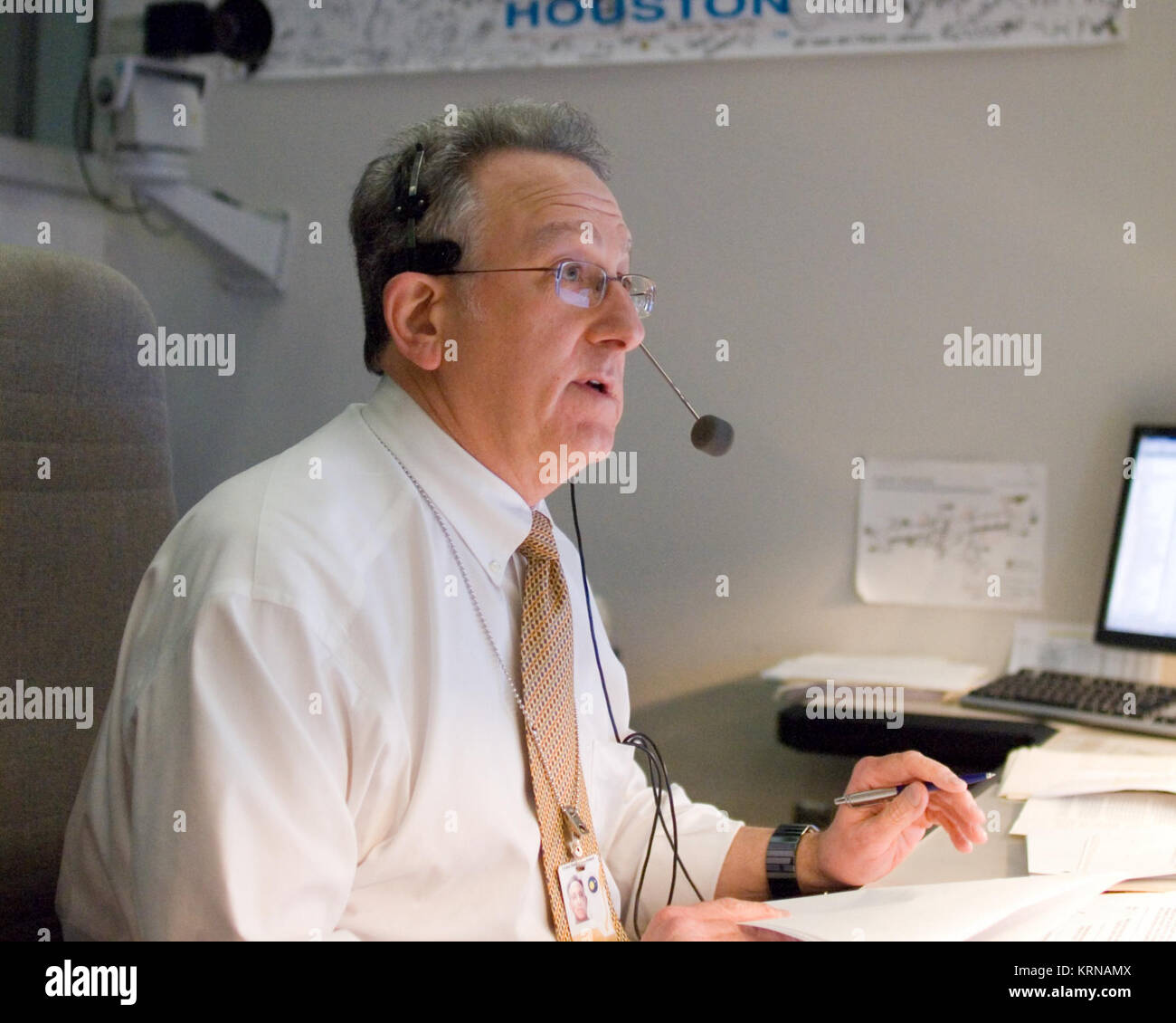 Rob Navias at console during STS-122 launch countdown (JSC2008-E-010333 ...
