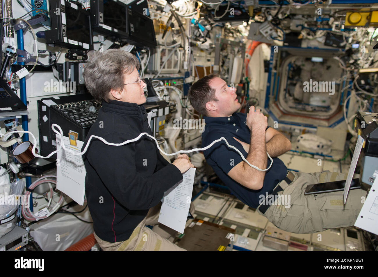 ISS-50 Peggy Whitson and Thomas Pesquet in the Destiny lab Stock Photo ...