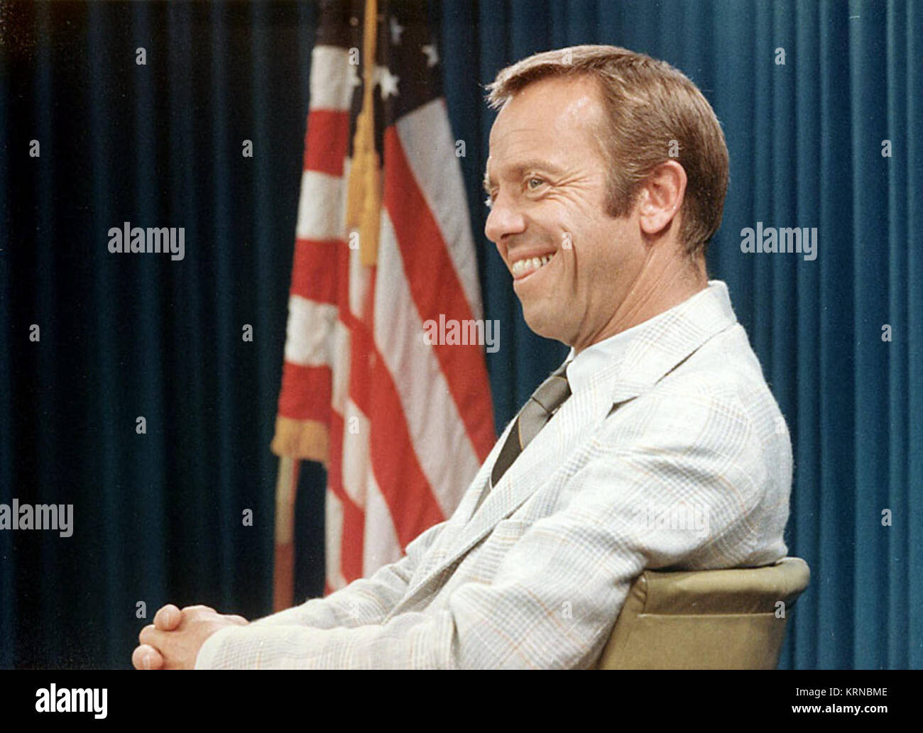 Alan Shepard at a press conference Stock Photo - Alamy