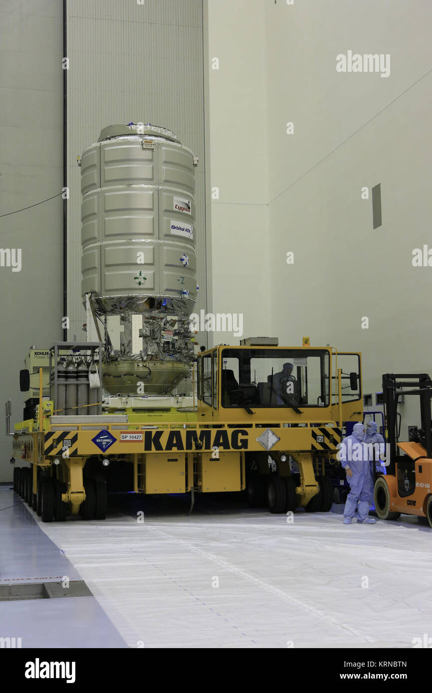 A KAMAG transporter with Orbital ATK's CYGNUS pressurized cargo module ...