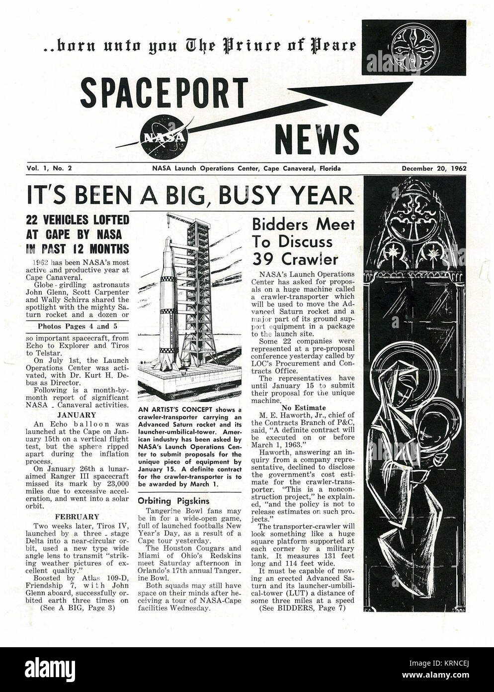 Spaceport News December 20 1962 with drawing by Cece Bibby Stock Photo ...