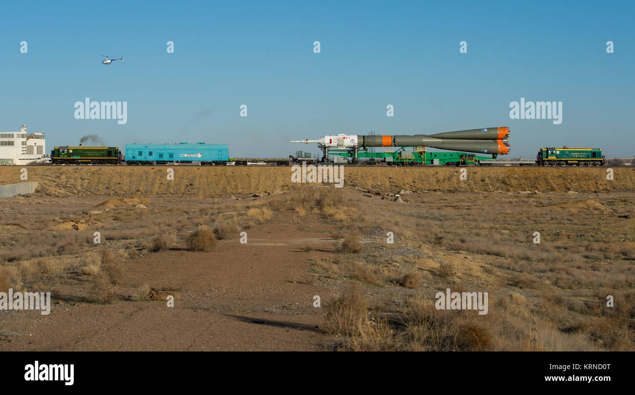 The Soyuz MS-04 spacecraft is rolled out to the launch pad by train on ...