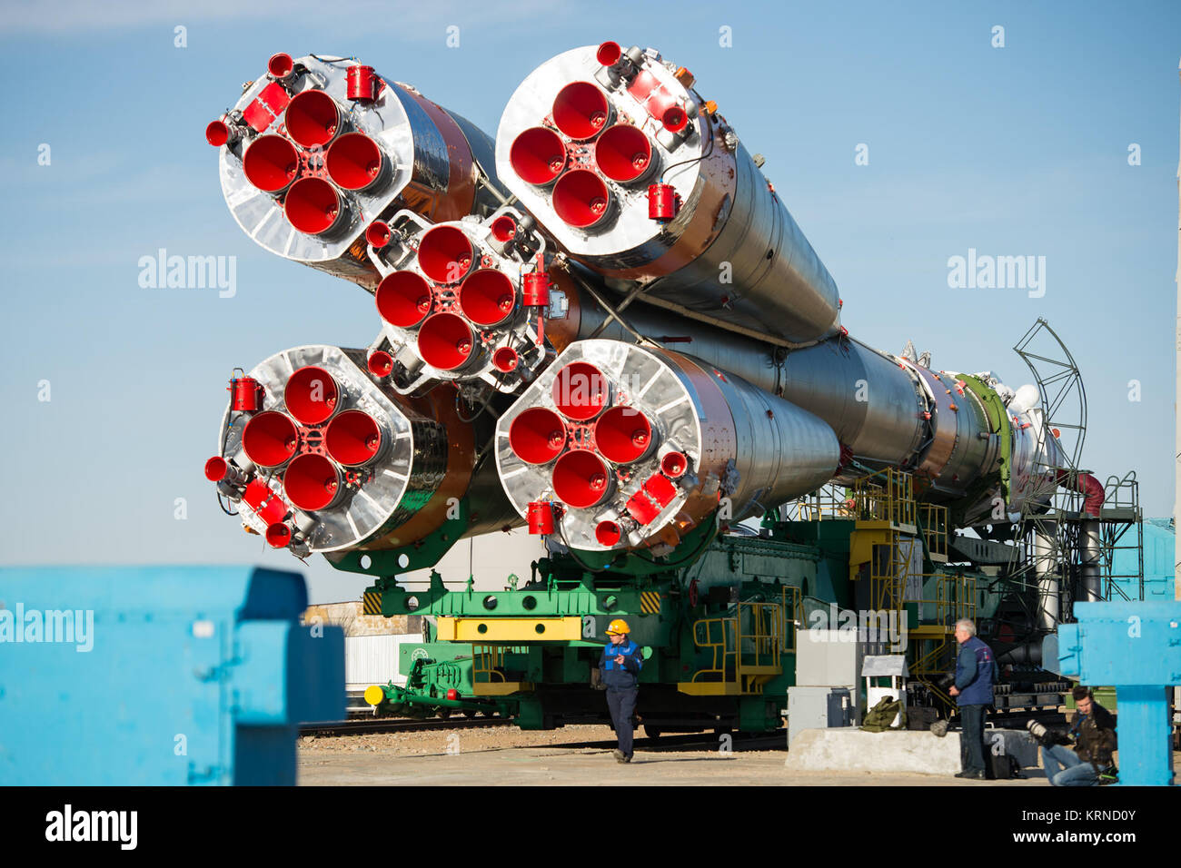 The Soyuz MS-04 spacecraft is rolled out to the launch pad by train on ...