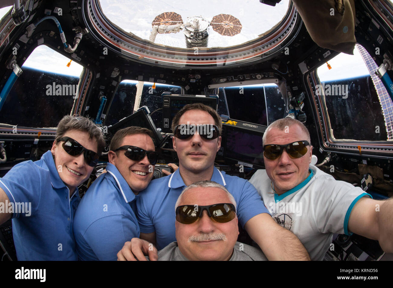 Expedition 51 inflight crew portrait in the Cupola Stock Photo - Alamy