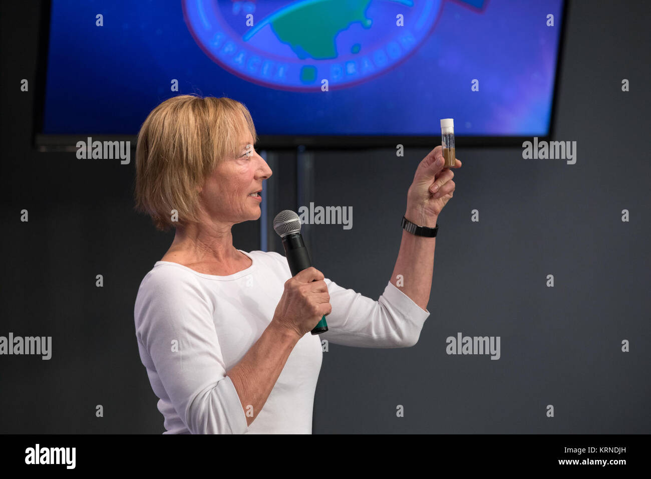 Dr. Karen Ocorr, co-investigator for the Fruit Fly Lab-02, speaks to ...