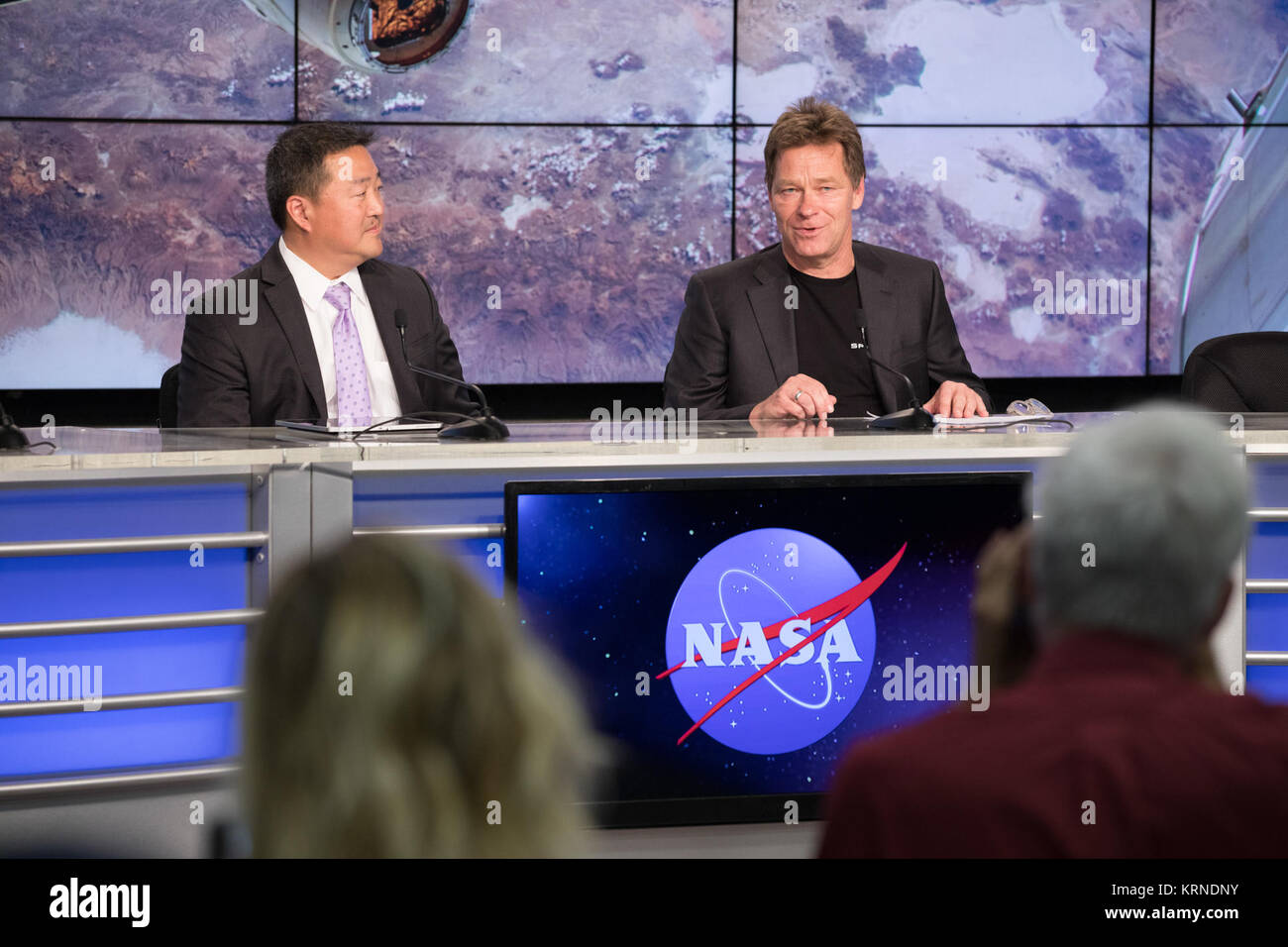 In the Press Site auditorium of NASA's Kennedy Space Center in Florida ...