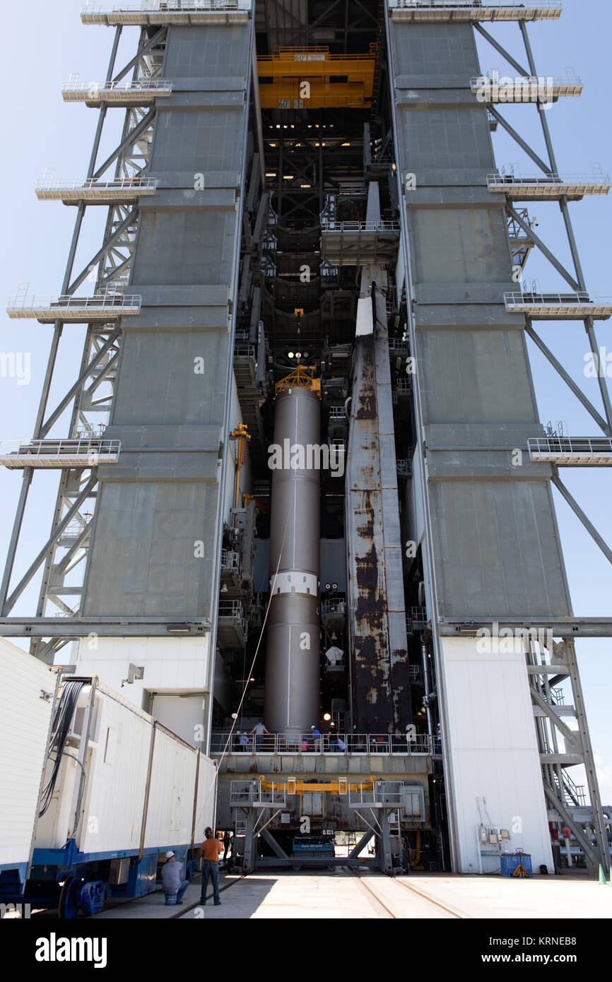 The United Launch Alliance Atlas V first stage has been positioned ...