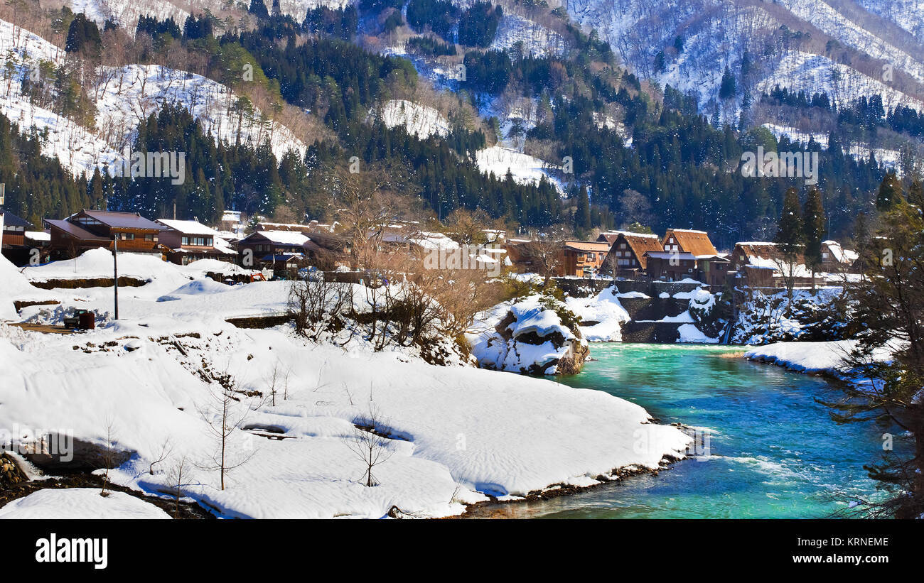 Shokawa river at Ogimachi Village in Shirakawago, a UNESCO World ...