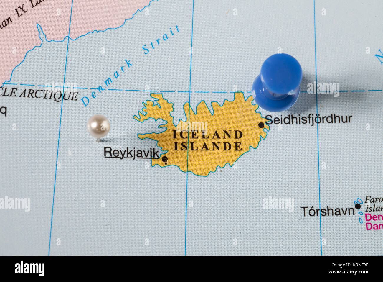 ice land map with blue pin Stock Photo - Alamy