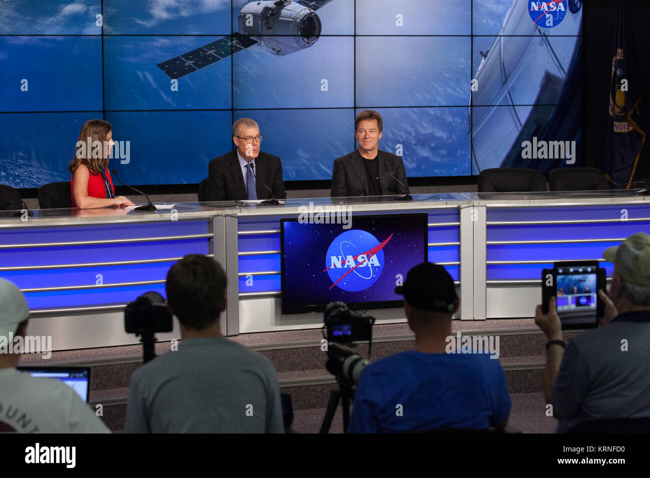 In the Press Site auditorium of NASA's Kennedy Space Center in Florida ...