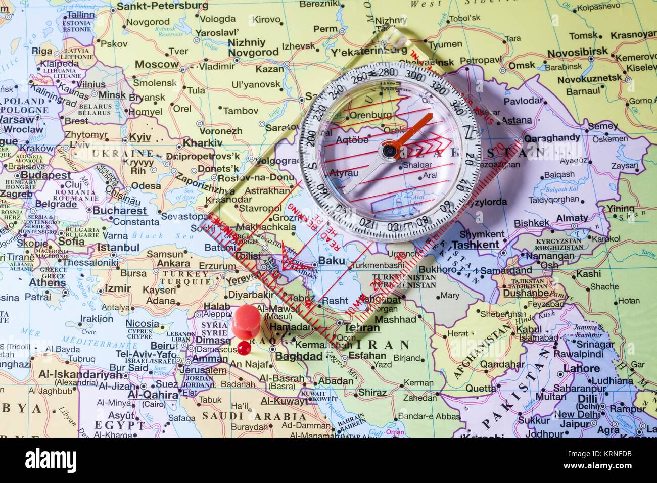 iraq map with red push pin and compass Stock Photo - Alamy