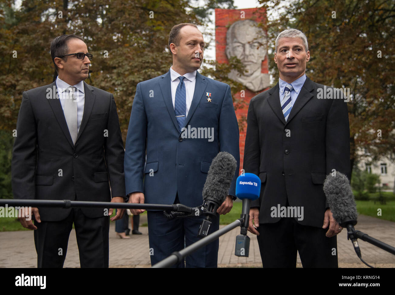 Expedition 53 crew members, Joe Acaba of NASA, left, Alexander Misurkin ...