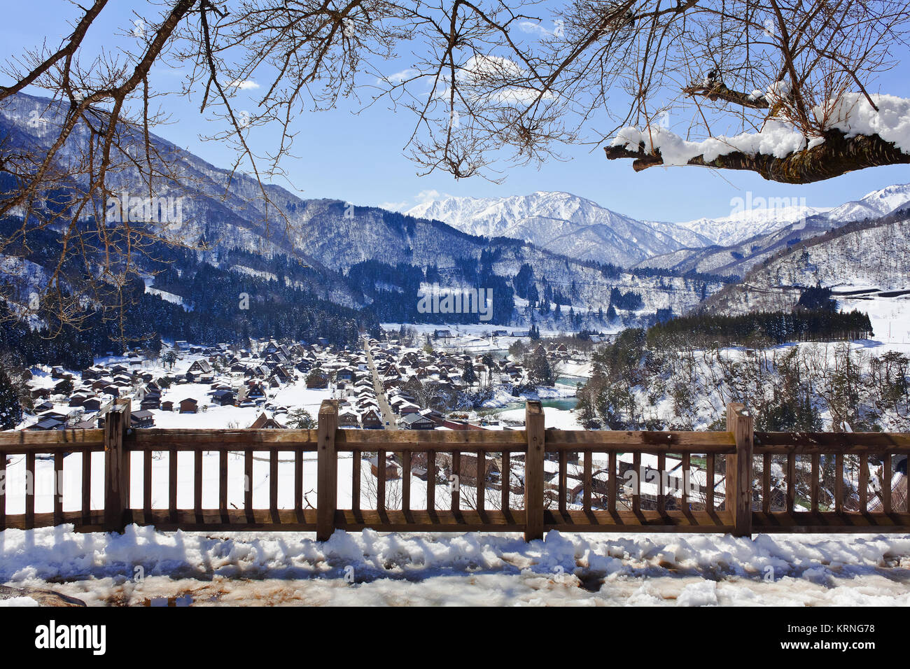 View from the Shiroyama Viewpoint at Ogimachi Village in Shirakawago, a UNESCO World Heritage ...