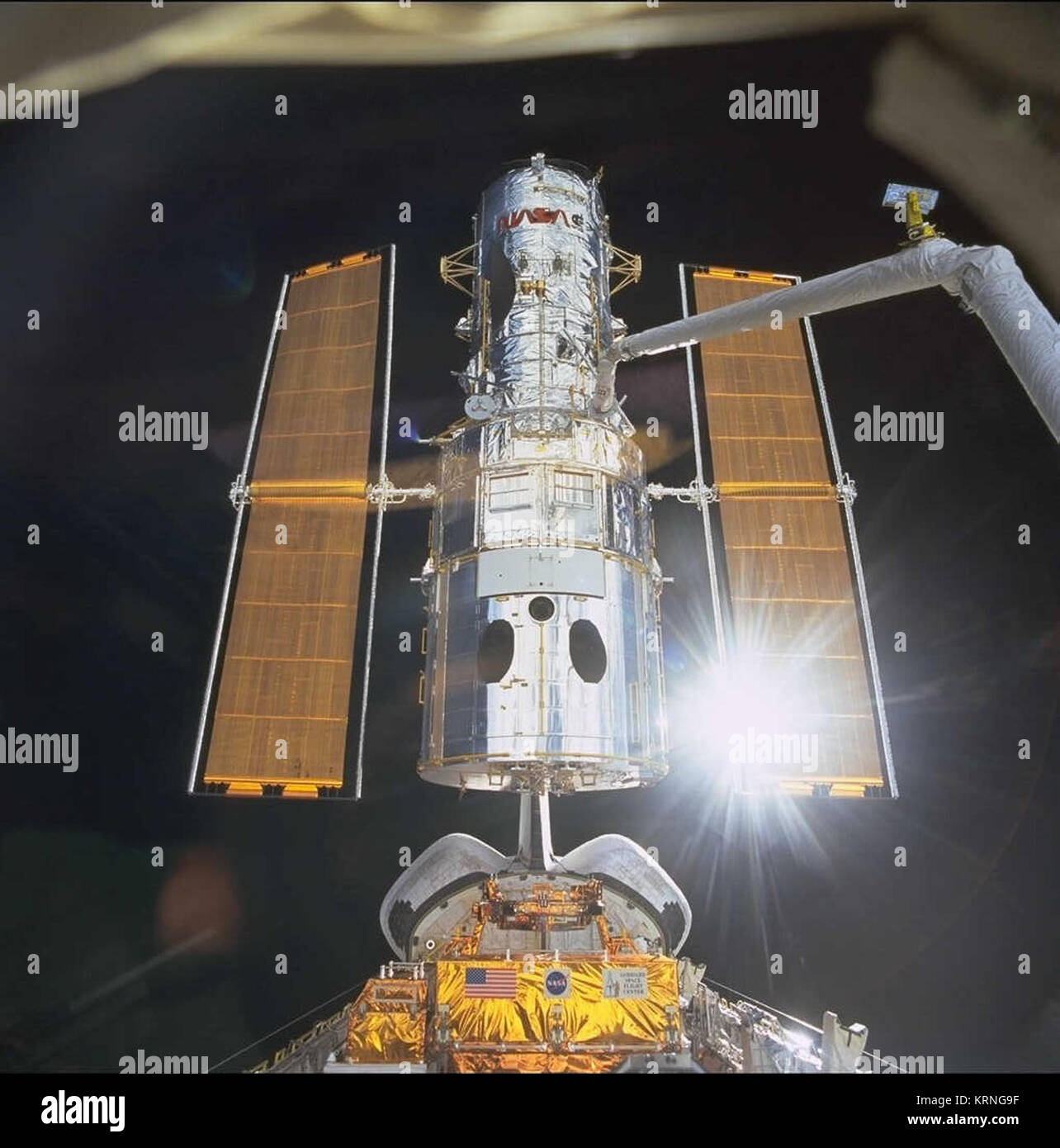 Sun glint from Hubble's solar panels Stock Photo - Alamy
