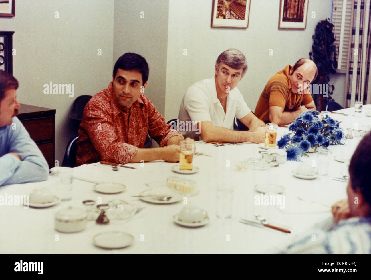 The Apollo 17 crew at the traditional pre-launch breakfast Stock Photo ...