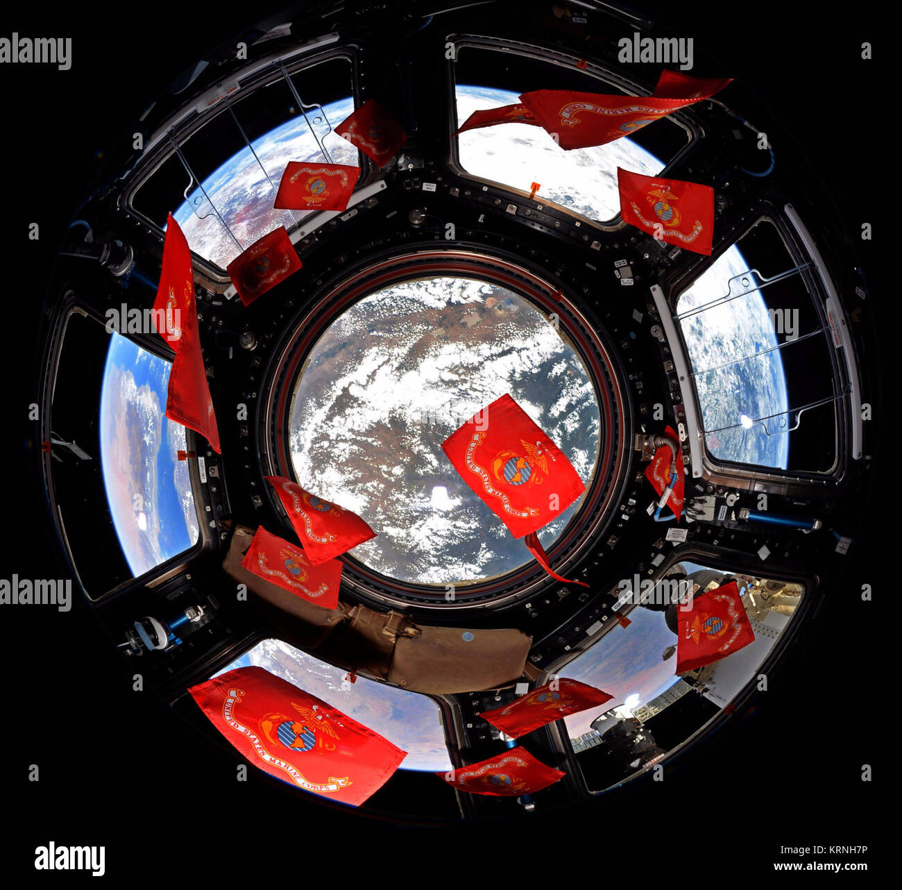 ISS-53 Flags of the Marine Corps in the Cupola Stock Photo - Alamy