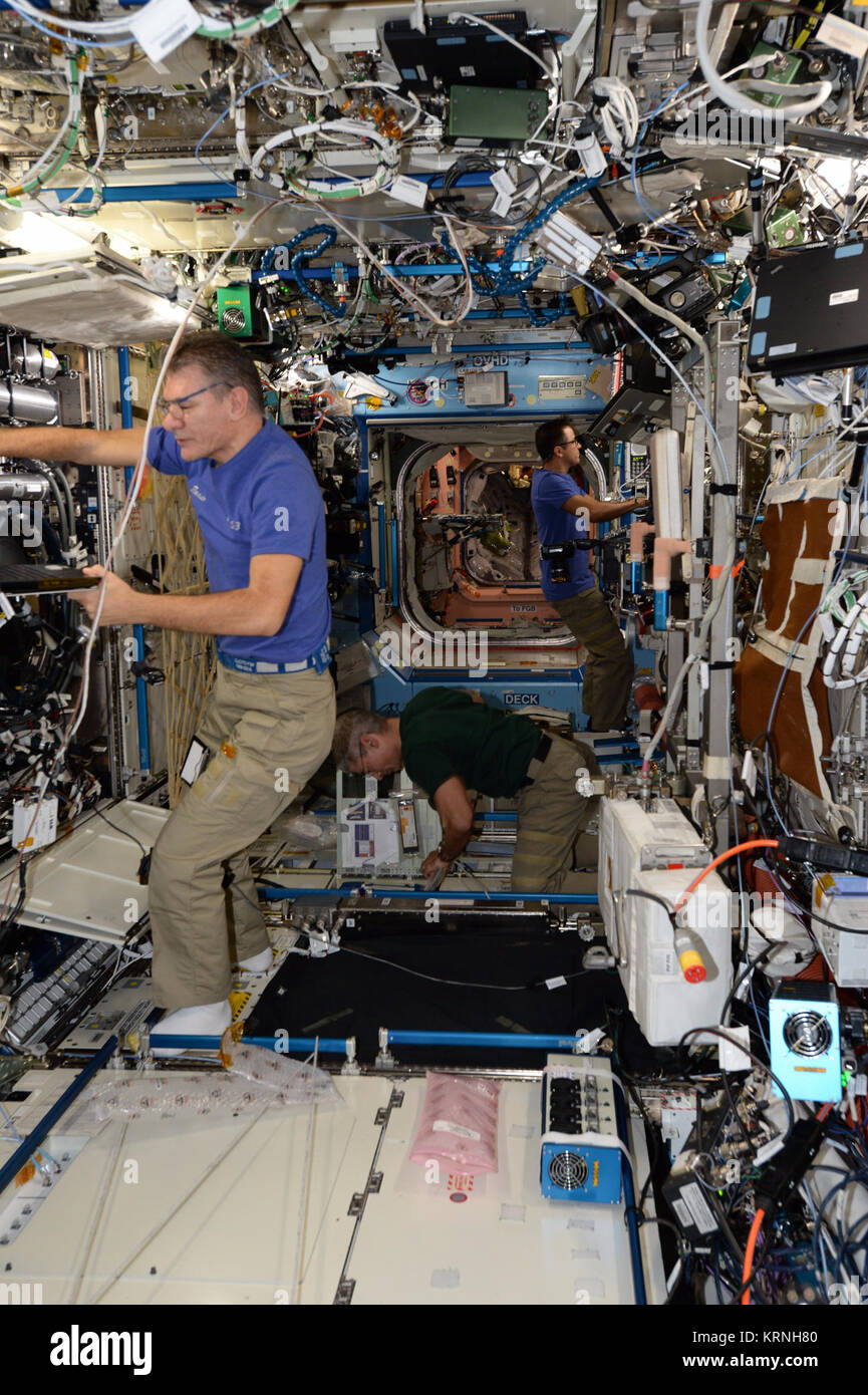 ISS-53 Paolo Nespoli, Mark Vande Hei and Joseph Acaba work in the ...