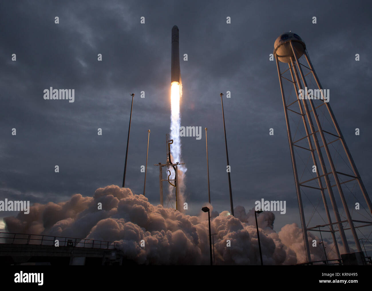 The Orbital ATK Antares rocket, with the Cygnus spacecraft onboard ...