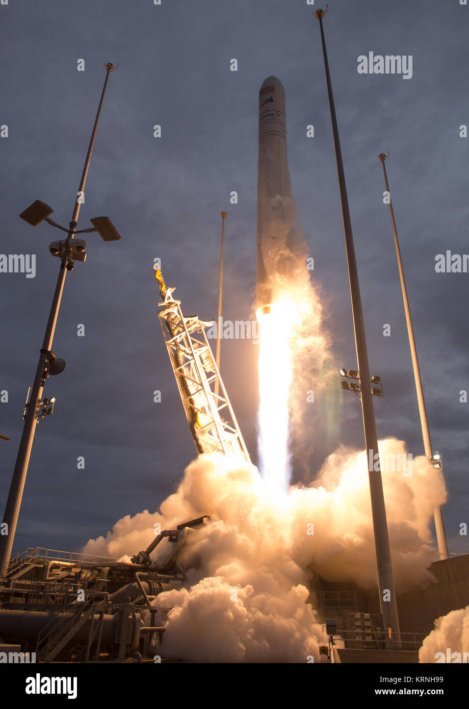 The Orbital ATK Antares rocket, with the Cygnus spacecraft onboard ...