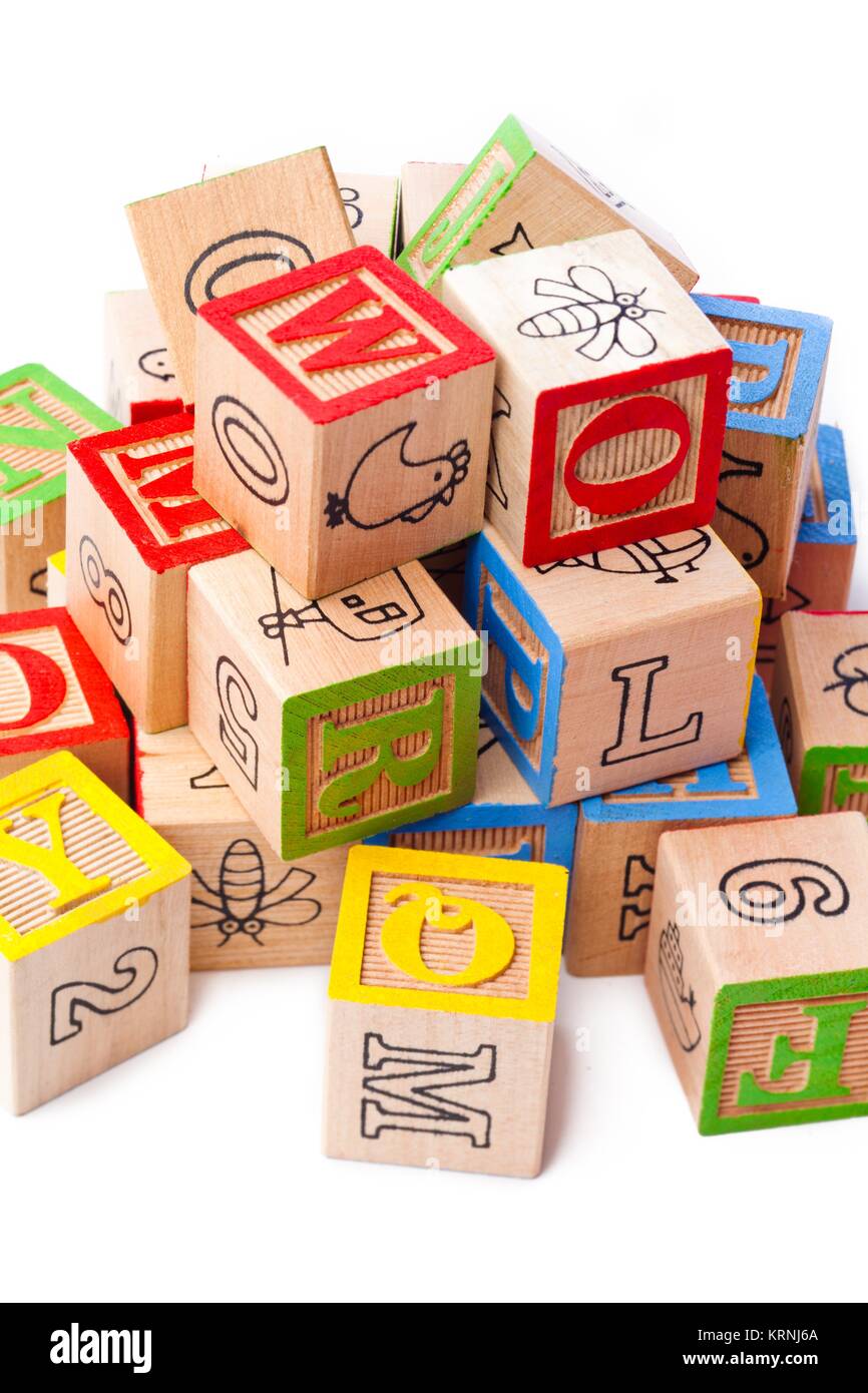 stacks of wooden building blocks Stock Photo - Alamy