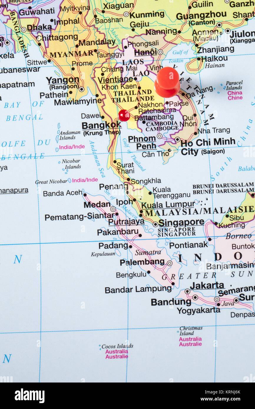 thailand map with pin Stock Photo - Alamy