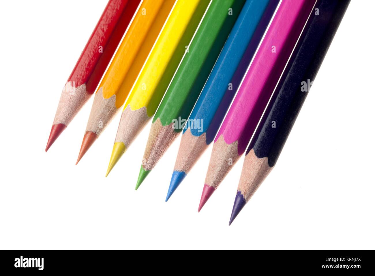 variety of color pencils on white background Stock Photo - Alamy