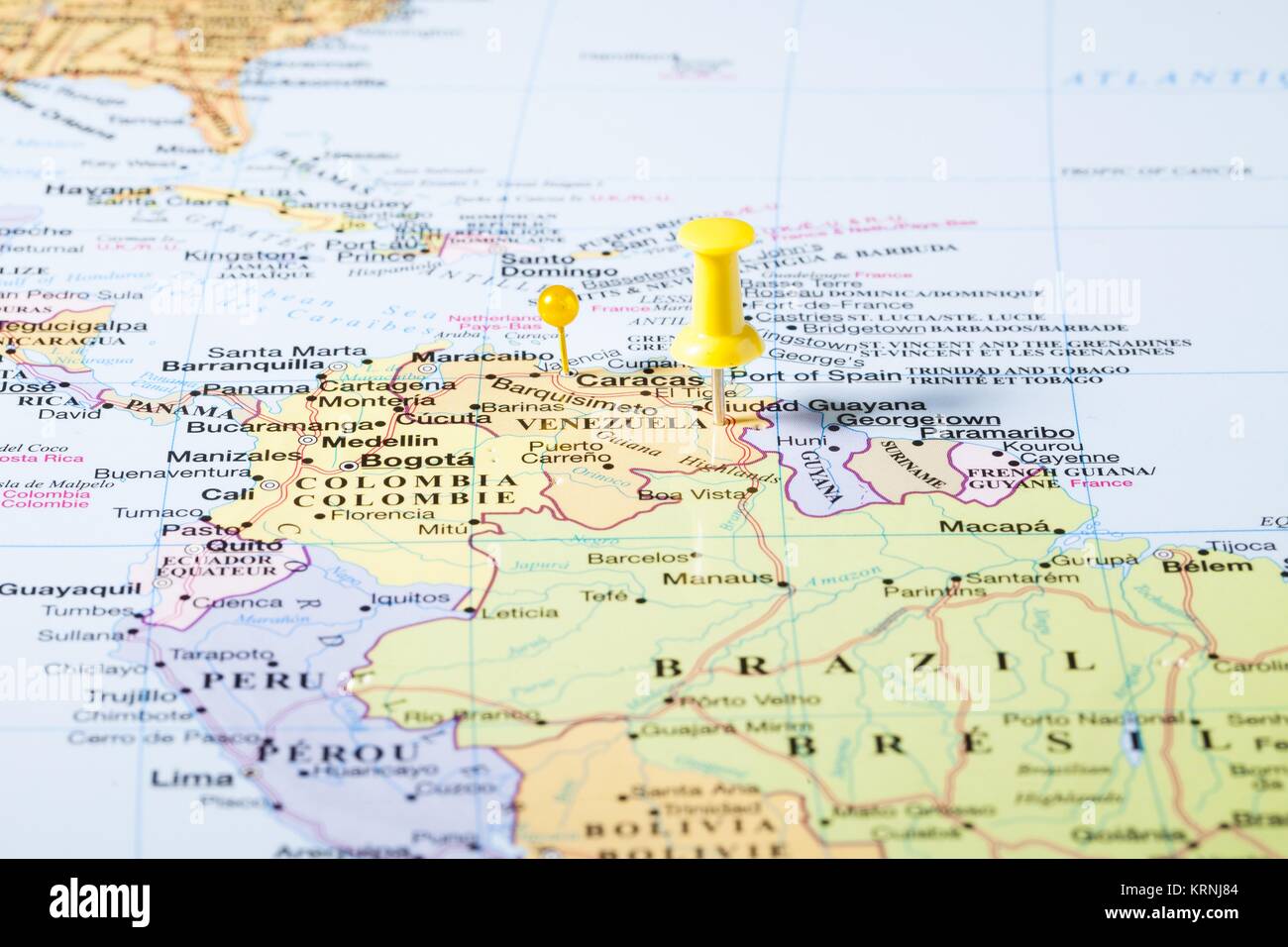 venezuela map with push pin Stock Photo - Alamy