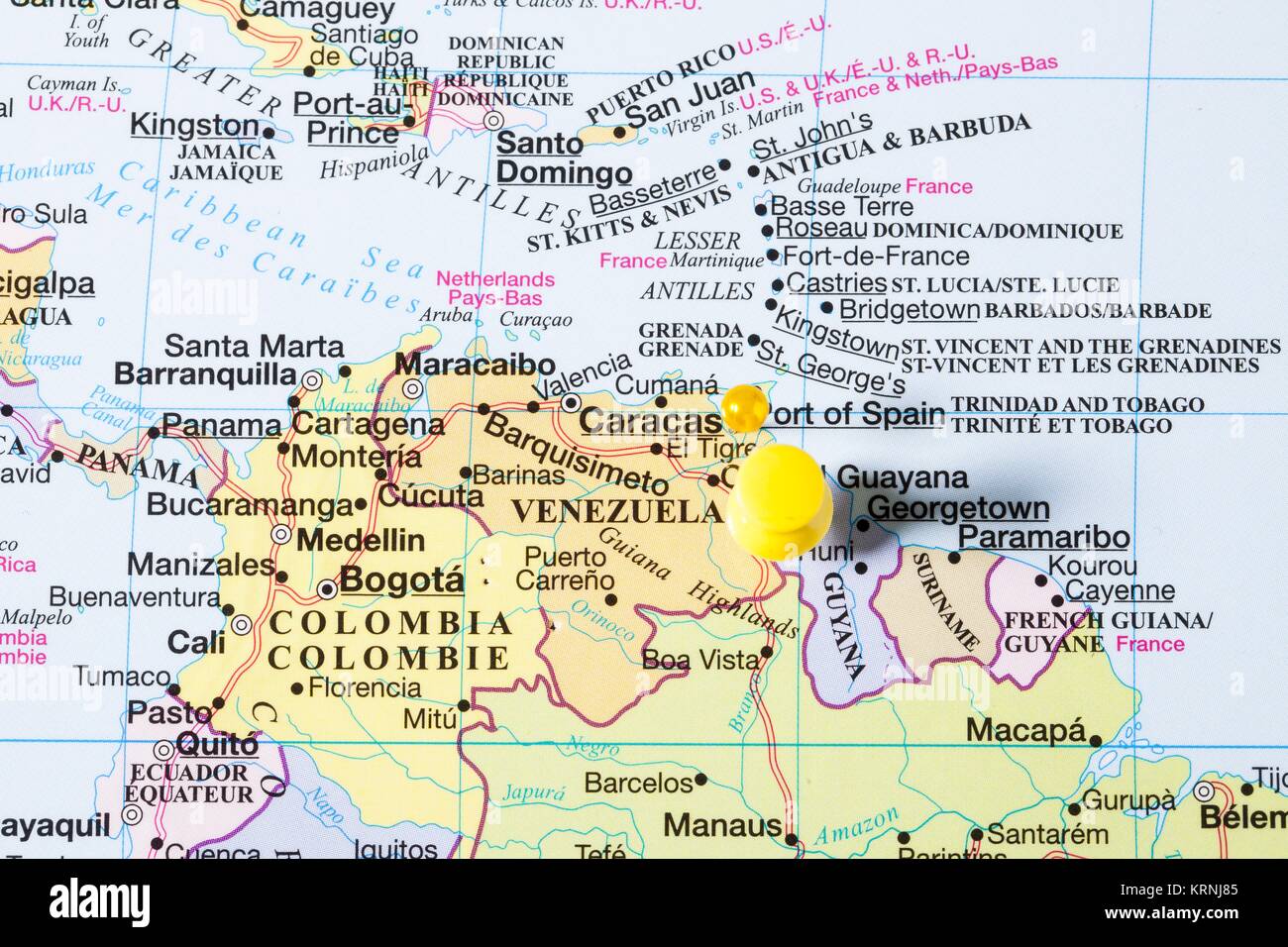 venezuela map with yellow pin Stock Photo - Alamy